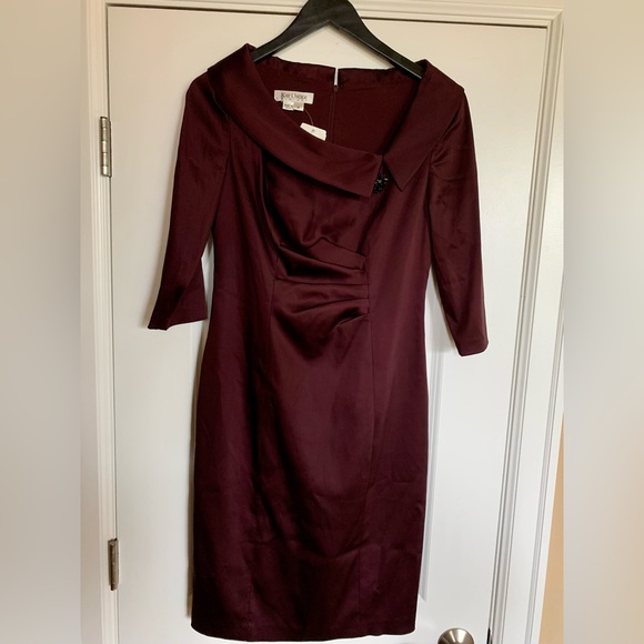 Kay Unger | Dresses | Nwt Merlot Wine Color Dress With Broach Ruched ...